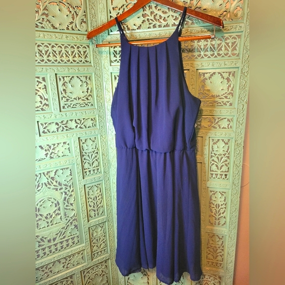 Blue Rain | Dresses | Blue Rain Sleeveless Halter Pleated Navy Blue Fit ...